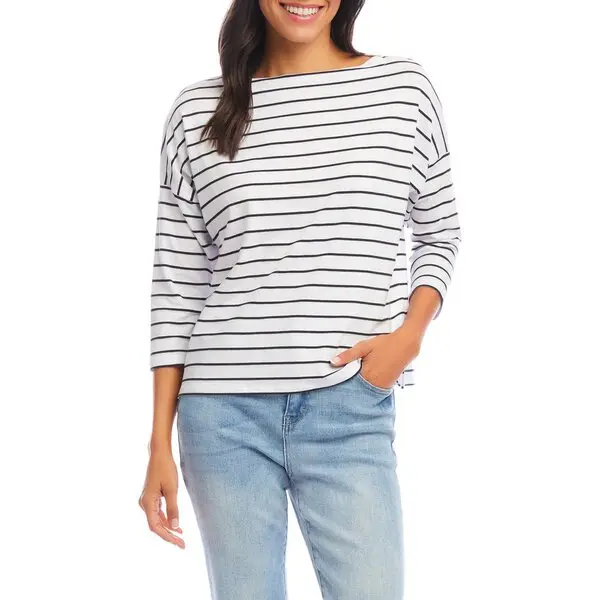 Karen Kane Striped Boat Neck T-shirt - Stripe