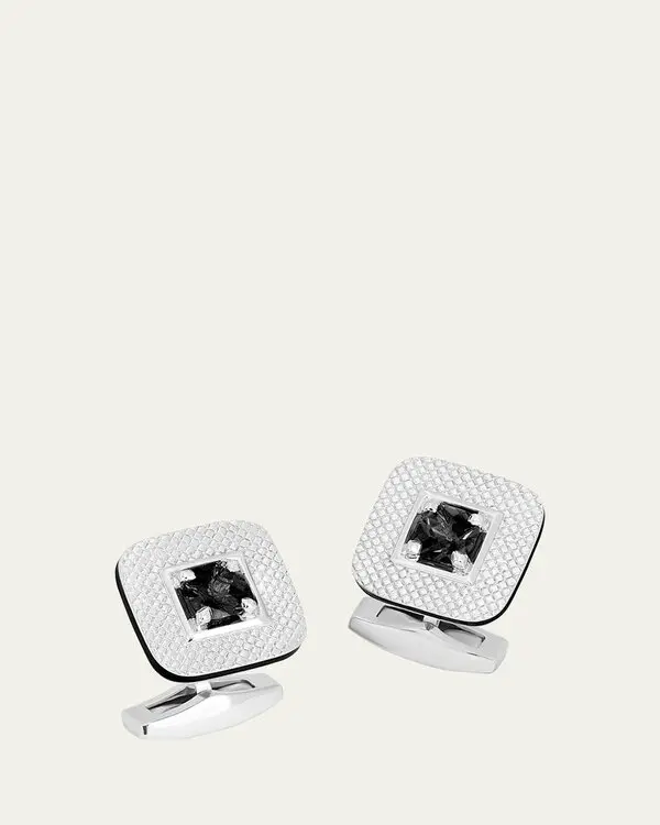 Tateossian Refratto Cufflinks With Black Spinel In Rhodium-plated Silver