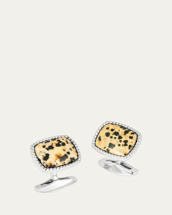 Tateossian Rhodium-plated Stainless Steel Dalmatian Jasper Cufflinks, Limited Edition