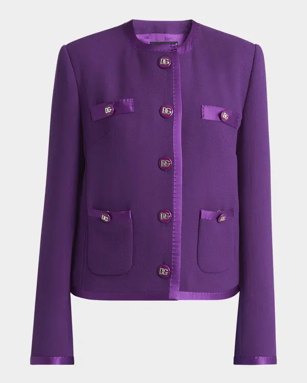 Dolce & Gabbana Satin-trim Wool Crepe Collarless Jacket - Violet