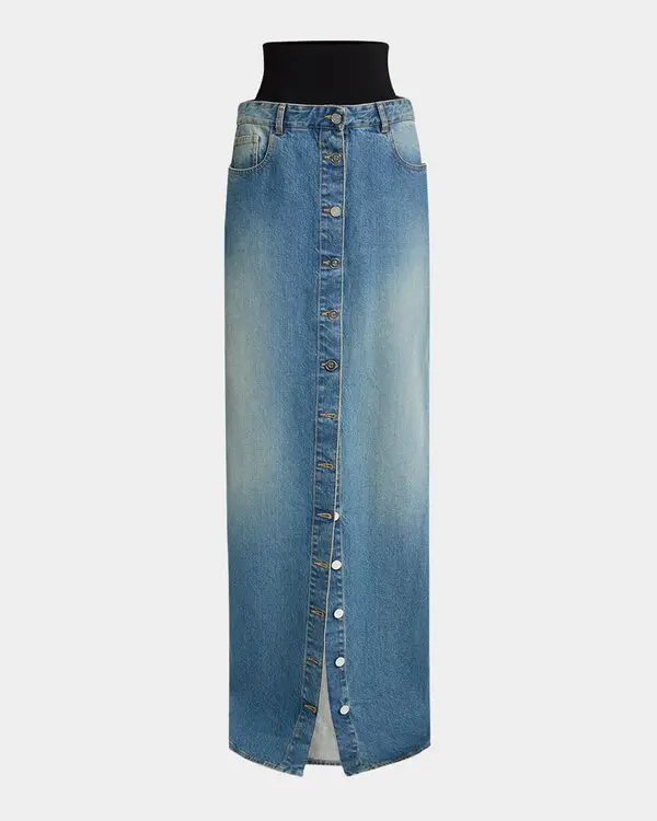 Alaïa Knit Waistband Long Denim Skirt - Bleu Vintage