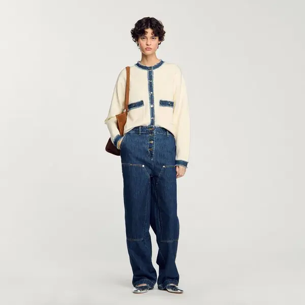 Sandro Denim-detailed Cardigan - Ecru