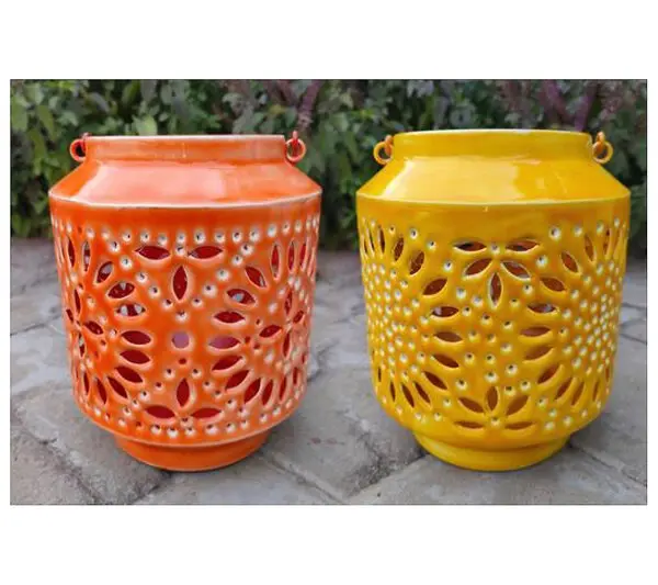 YOUNG'S INC. Young's Orange/yellow Metal Cutout Bucket, Set Of 2