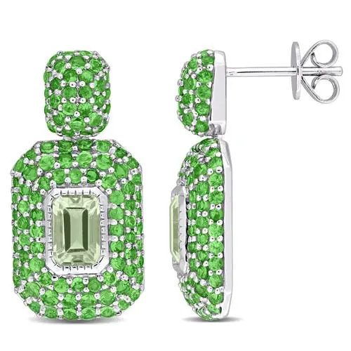 JULIANNA B. Quartz & Tsavorite Cluster Drop Earrings 14k White Gold