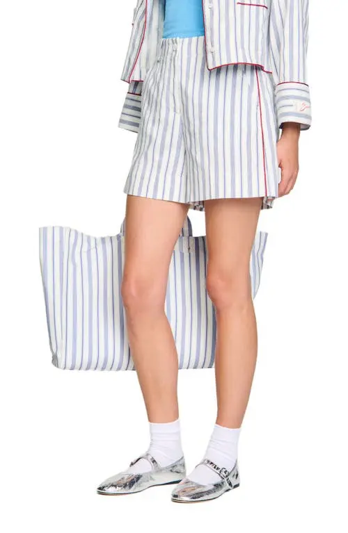 Sandro Striped High-waisted Shorts - Blue / Ecru
