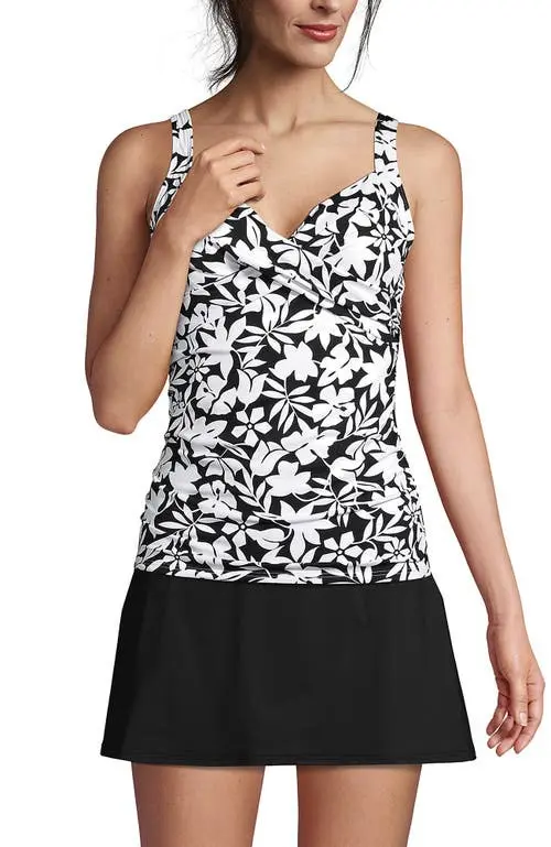 LANDS' END D-cup V-neck Wrap Tankini Top - Black Havana Floral