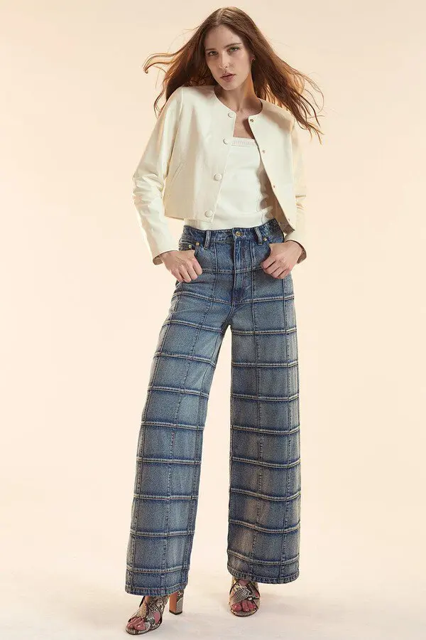 Cynthia Rowley Windowpane Wide-leg Jeans - Denim