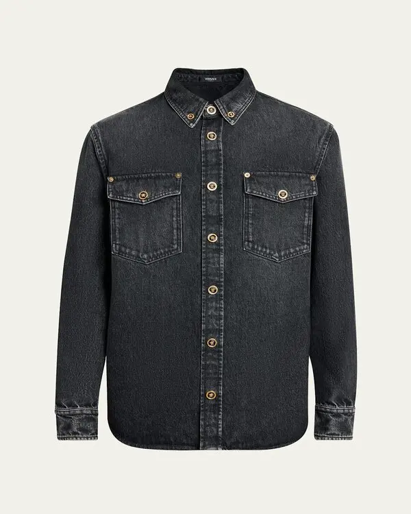 Versace Stonewashed Denim Overshirt - Medium Black