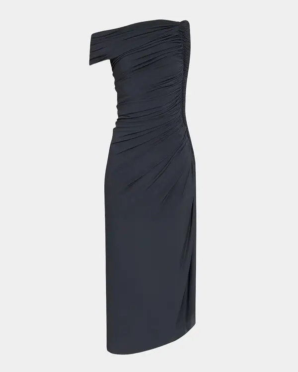 Alaïa Asymmetric Ruched Off-shoulder Midi Dress - Ardoise