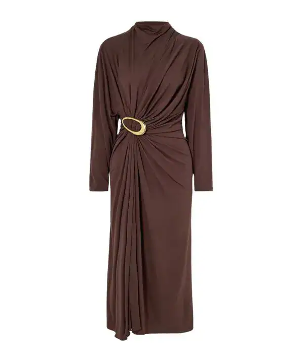 Bottega Veneta Drape-Front Viscose Dress - Brown | Editorialist