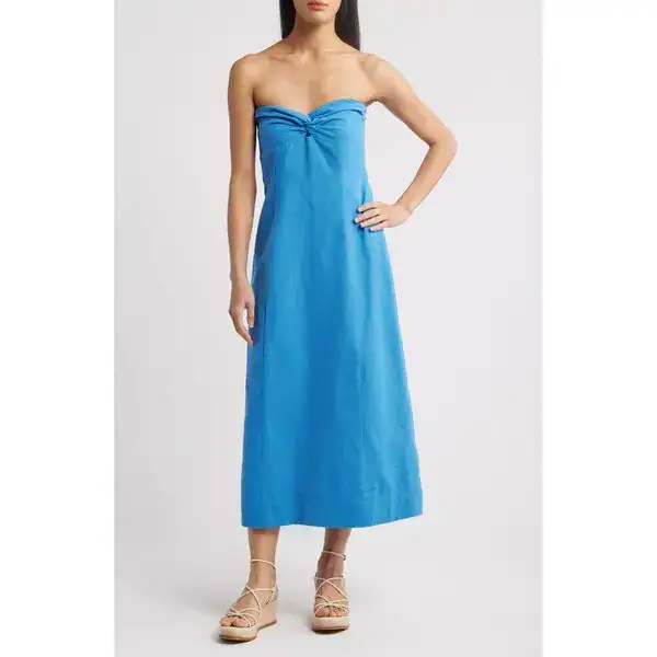 Lost + Wander Elia Strapless Linen Blend Dress In Lapis Blue - 66% Off |  Editorialist
