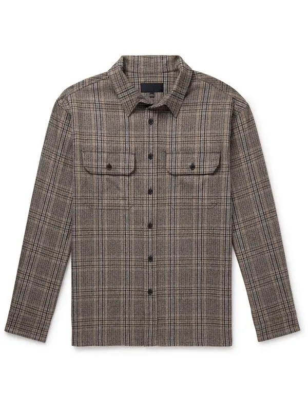 NILI LOTAN Evander Prince Of Wales Checked Wool-blend Overshirt - Brown