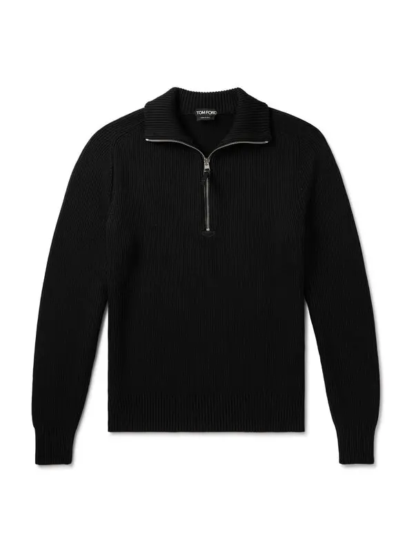 TOM FORD Slim-fit Ribbed Half-zip Sweater - Black