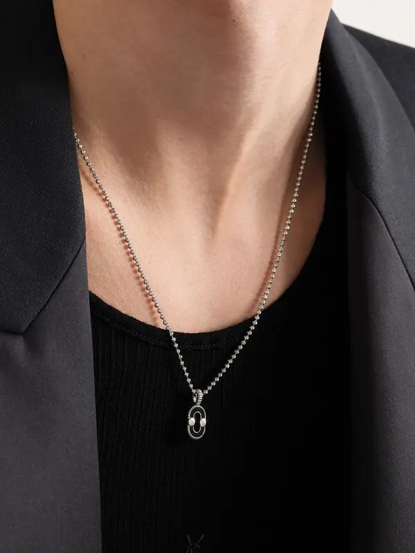 VILTIER Magnetic 18-karat White Gold, Onyx And Mother-of-pearl Pendant - Silver