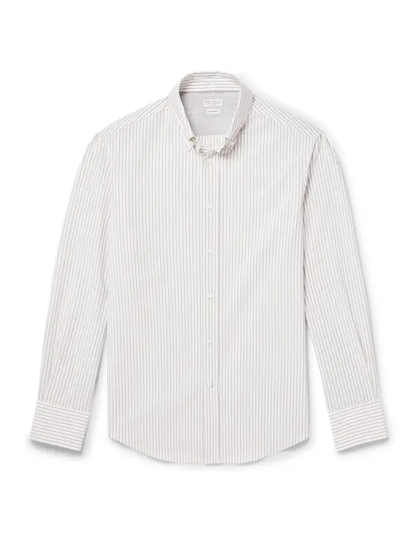 Brunello Cucinelli Button-down Collar Striped Cotton Shirt - White