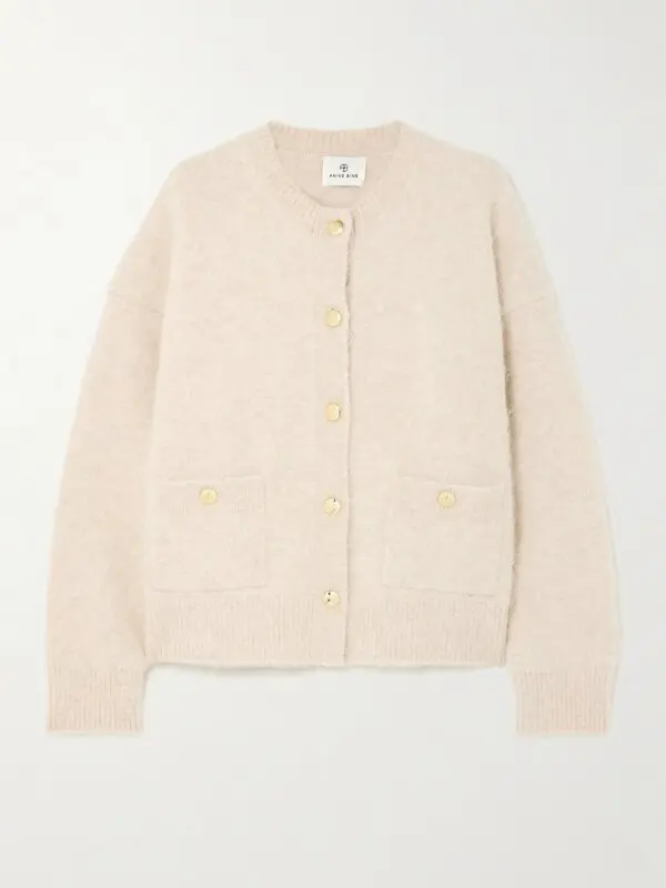 ANINE BING Bobbie Brushed Alpaca-blend Cardigan - Neutrals