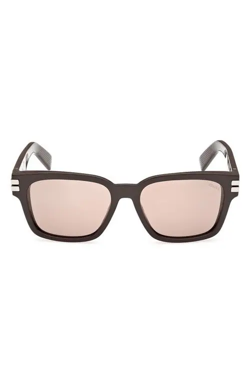 Zegna 55mm Polarized Rectangle Sunglasses - Shiny Dark Brown / Brown