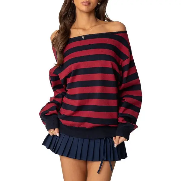 EDIKTED Sterling Stripe Off-the-shoulder Sweater - Mix