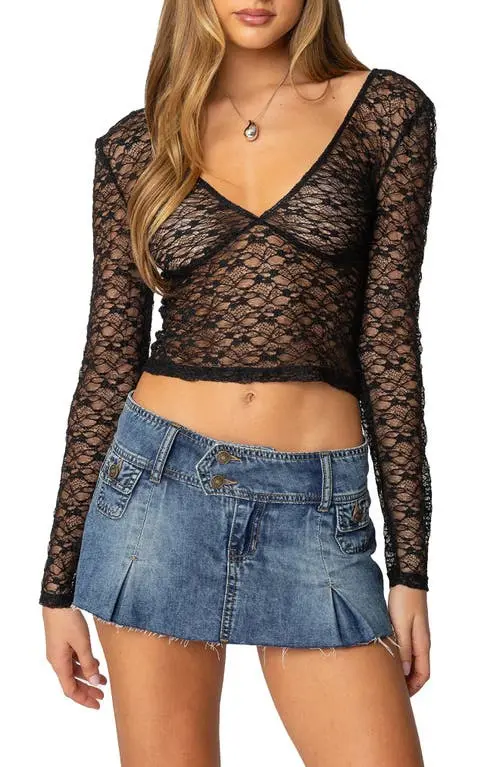 EDIKTED Long Sleeve Lace Crop Top