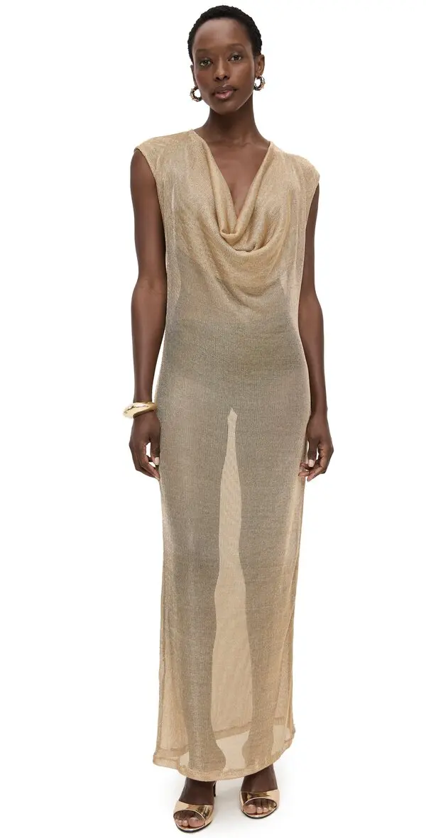 DUR DOUX Draped Metallic Knit Maxi Dress