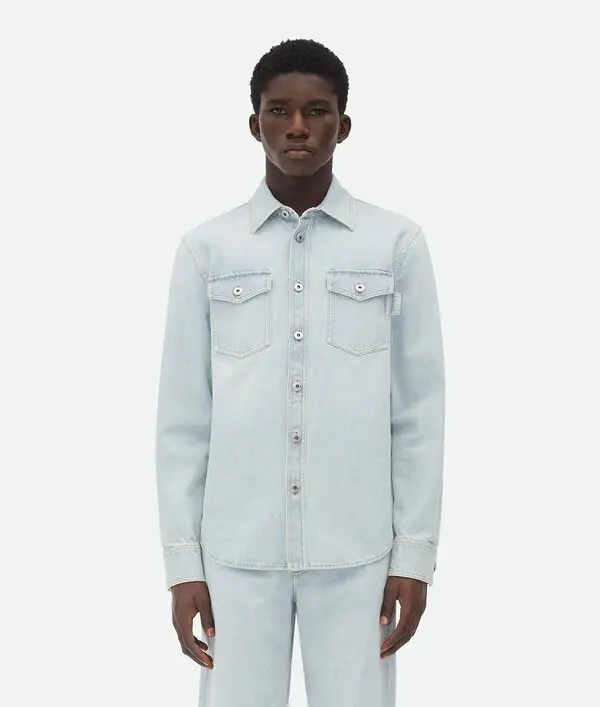 Bottega Veneta Extra Bleached Denim Overshirt - Light Blue