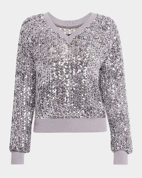 Le Superbe Sequin Embellished V-neck Sweater