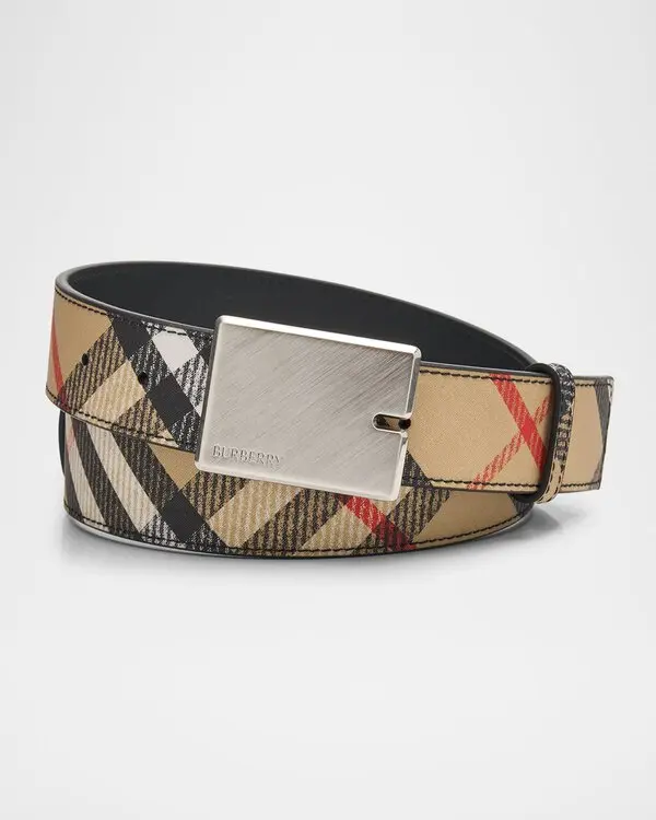 Burberry Check Canvas And Leather B-cut Buckle Belt