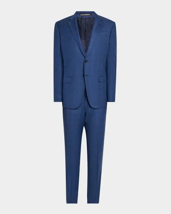Emporio Armani Micro-plaid Wool-blend Suit - Blue
