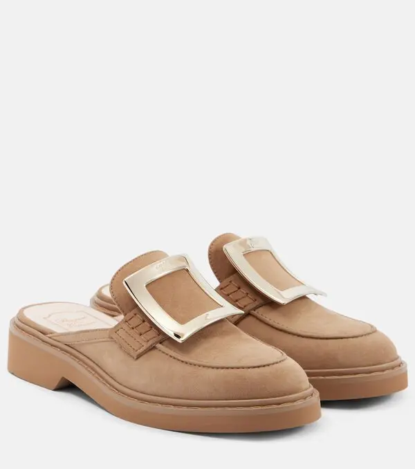 ROGER VIVIER Viv' Rangers Suede Mules - Brown