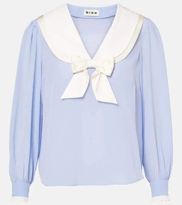Rixo Eimer Silk Top - Blue