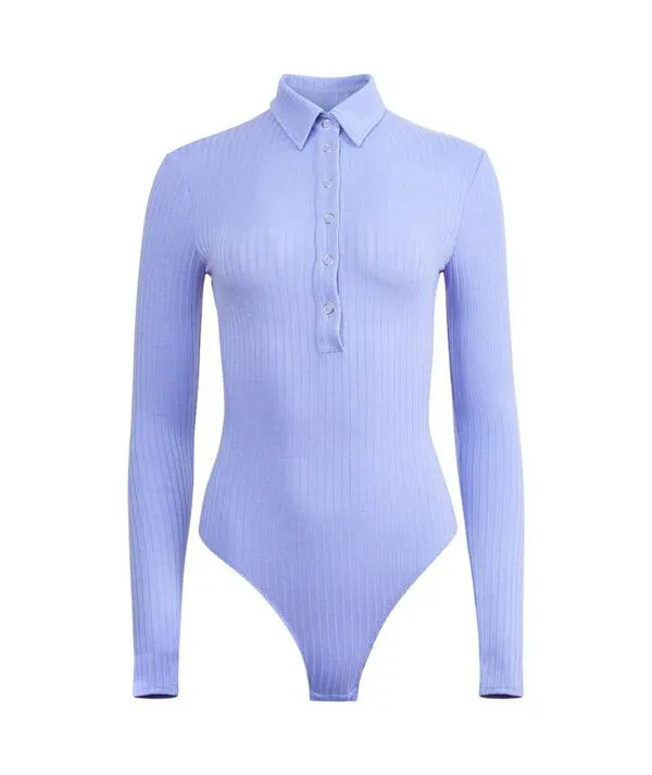 Fleur Du Mal Rib Collared Bodysuit - Blue Iris
