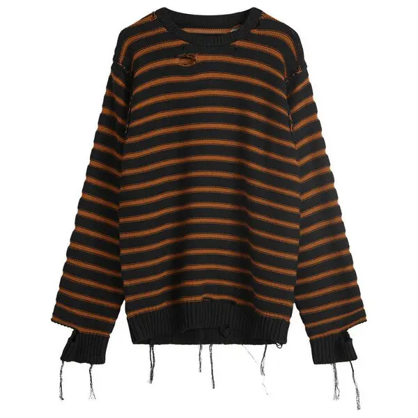 MAISON MARGIELA Stripe Distressed Knitted Jumper - Black/brown Clay