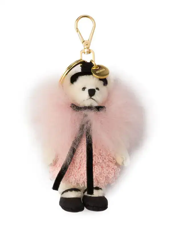 Prada Faux Fur Teddy Bear Bag Charm Pink Editorialist