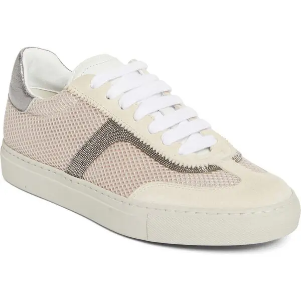 Brunello Cucinelli Monili Trim Mixed Media Low Top Sneakers - C7680 Oat