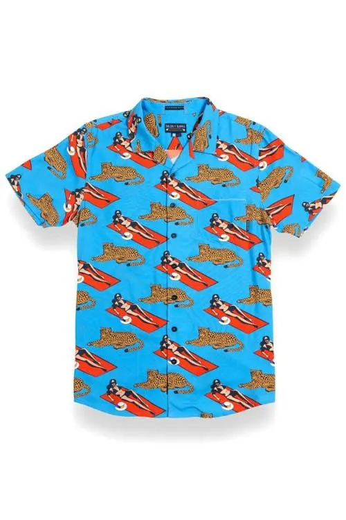 BAJA LLAMA Purrfect Nighthawk Button Up - Blue