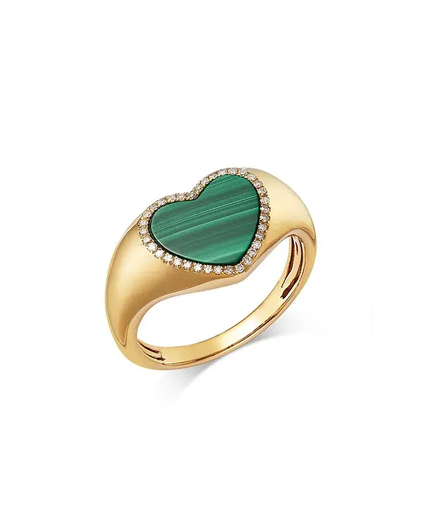Bloomingdale'S 14k Yellow Gold Malachite Heart Ring With Diamonds