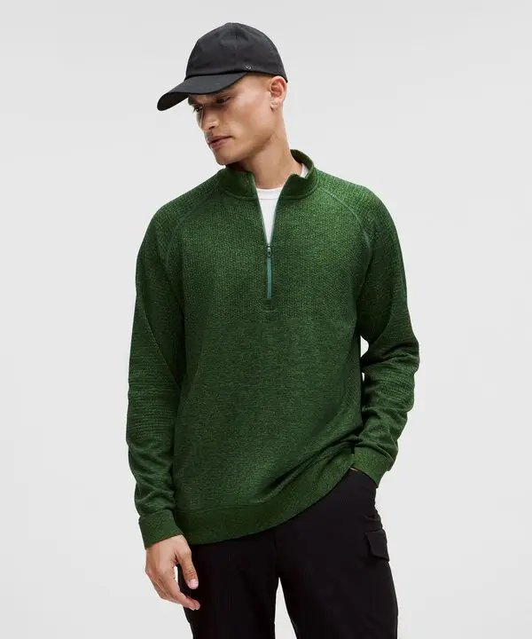 Lululemon Engineered Warmth Half Zip - Tri Colour Heather Medium Forest/raceway Green/black