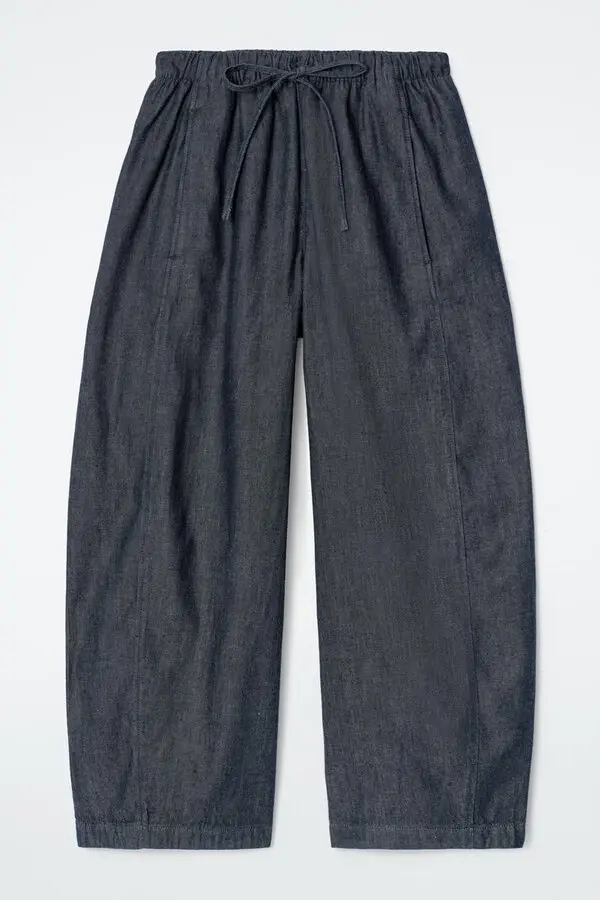 Cos Barrel-leg Denim Drawstring Pants - Dark Blue