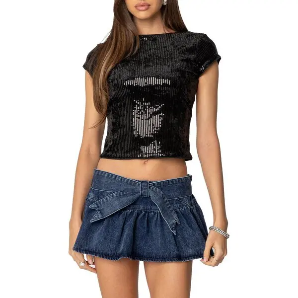 EDIKTED Open Back Sequin Crop Top