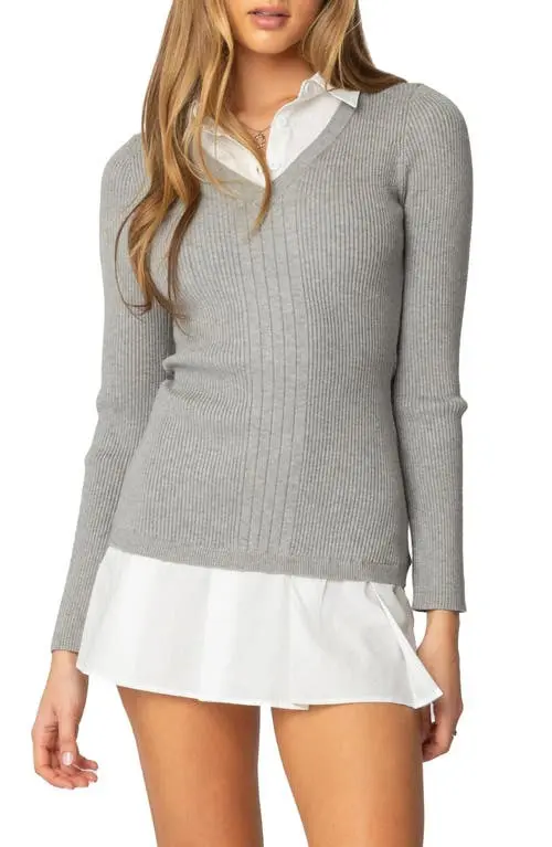 EDIKTED Long Sleeve Layered Mini Sweater Dress - Gray