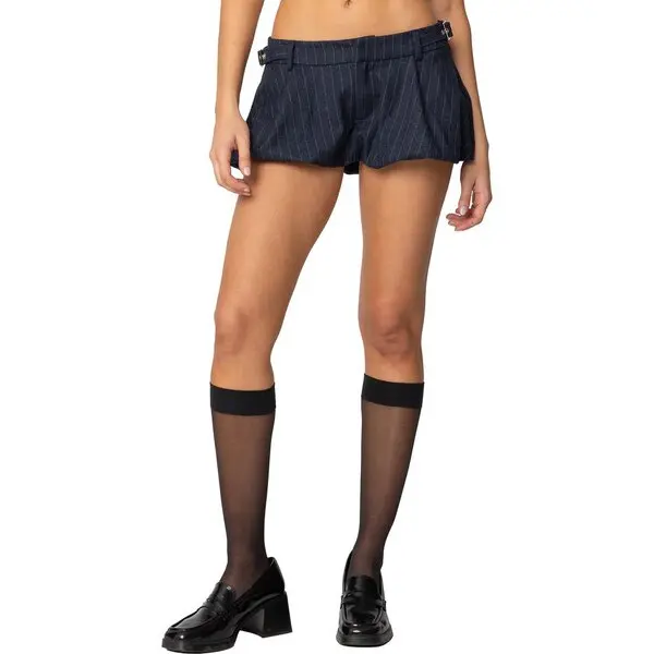 EDIKTED Buckled Pinstripe Bubble Shorts