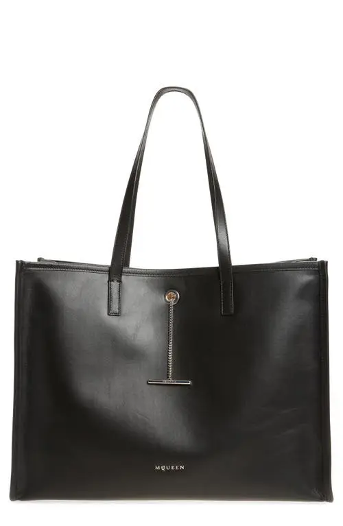 Alexander McQueen T-bar Pendant Leather Tote - Black/ Silver
