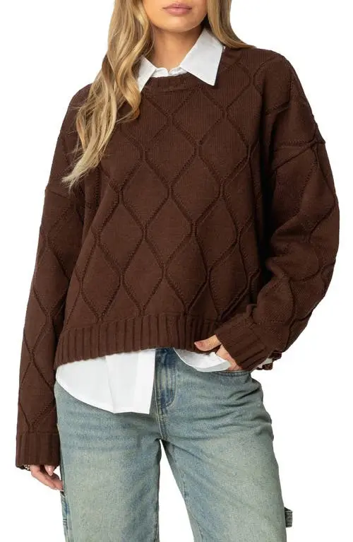 EDIKTED Cass Textured Argyle Oversized Sweater