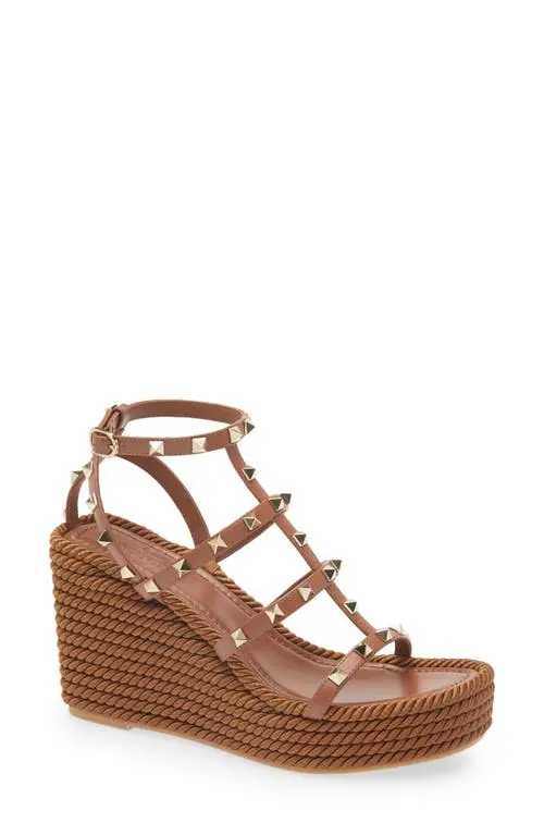 Valentino Garavani Rockstud Espadrille Sandal - Tobacco