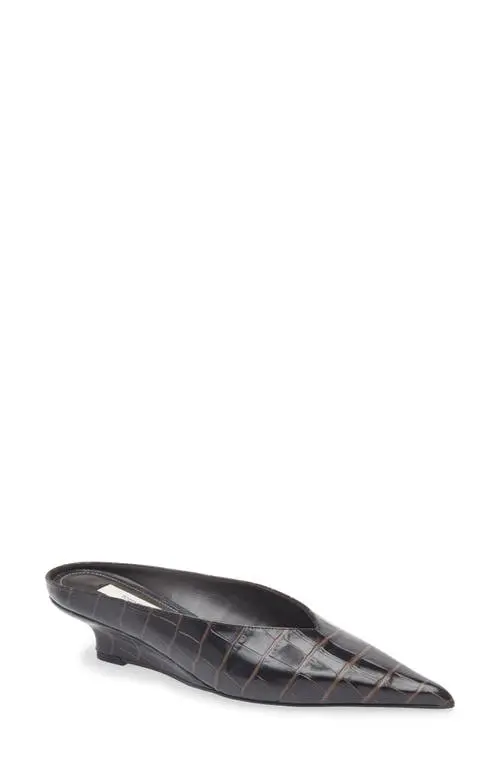 TOTÊME Croc-embossed Wedge Mule - Dark Brown