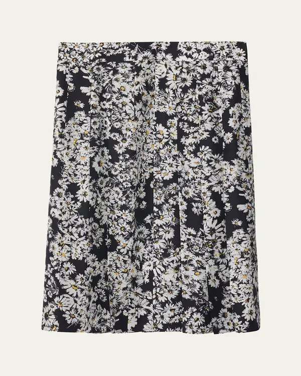 Burberry Flower Print Silk Midi Skirt - Black Ip Pat
