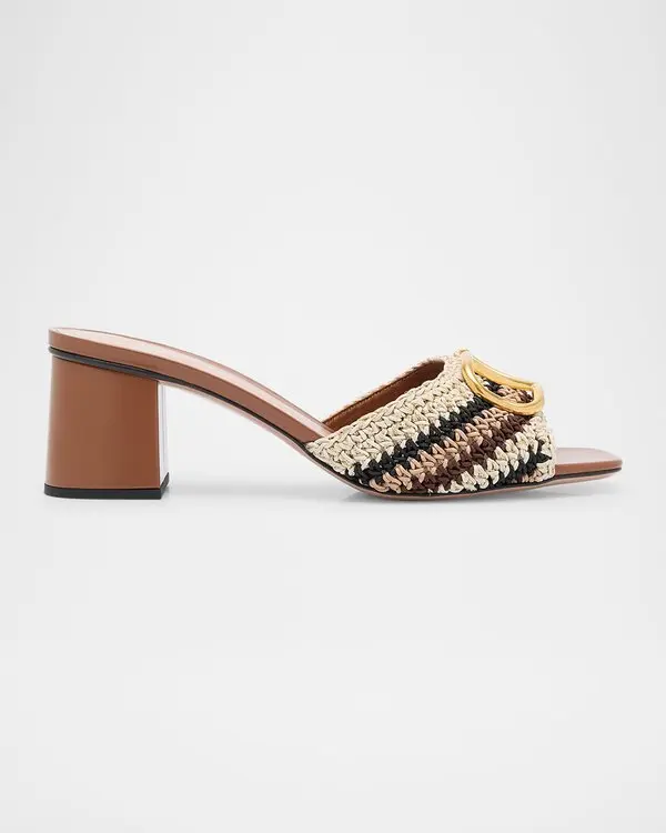 Valentino Garavani Vlogo Crochet Slide Sandals - Ivory/nero/old Gold/tobacco
