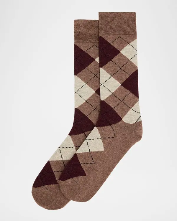Neiman Marcus Argyle Crew Socks - Brown