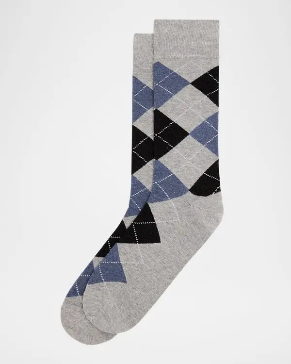 Neiman Marcus Argyle Crew Socks - Grey