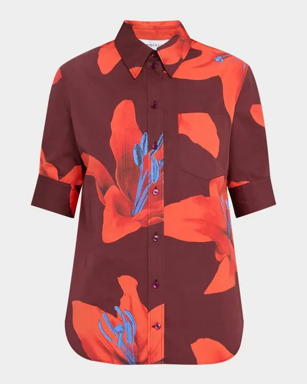 Alexander McQueen Flame Lily Print Poplin Shirt